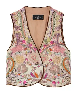 Etro Embroidered Paisley Vest - Nude