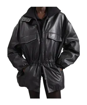THE FRANKIE SHOP Carnaby Funnel-neck Leather Jacket - Black