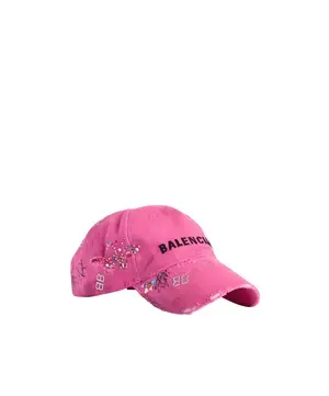 Balenciaga Embroidered Distressed Baseball Cap - Pink