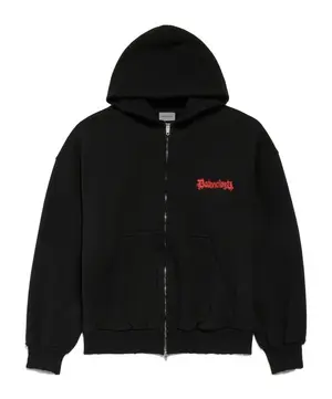 Balenciaga Oversized Zip-up Hoodie With Distressed Details - Black