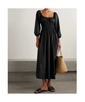 DÔEN Quintessa Shirred Midi Dress - Black