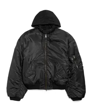 Balenciaga Hooded Zip-up Bomber Jacket - Black