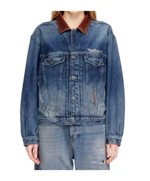 DIESEL® D-denver S1 Denim Jacket With Leather Collar - Blue