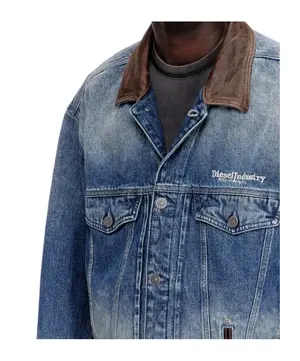 DIESEL® D-denver S1 Denim Jacket With Leather Collar - Blue