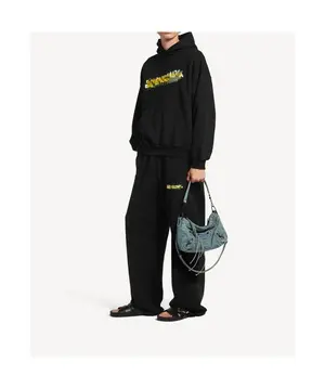 Balenciaga Logo Printed Fleece Hoodie - Black