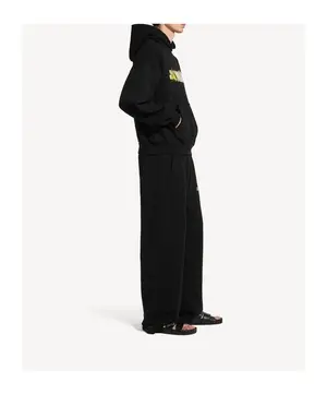 Balenciaga Logo Printed Fleece Hoodie - Black