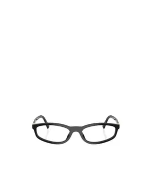 Miu Miu Oval Frame Eyeglasses With Logo Detail - Black