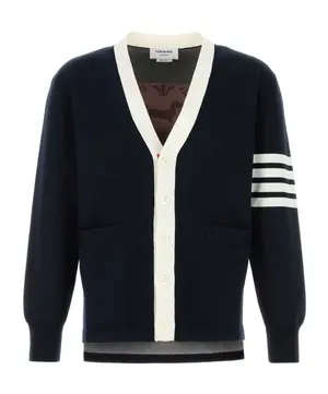 Thom Browne V-neck Cardigan With Crest Intarsia