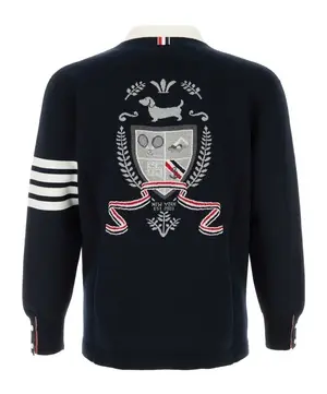 Thom Browne V-neck Cardigan With Crest Intarsia