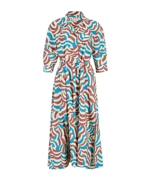 Marni Graphic Printed Belted Midi Shirt Dress