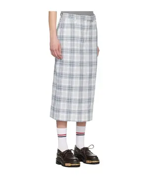 Thom Browne Belt Loop Midi Skirt With Check Pattern - Gray