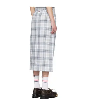 Thom Browne Belt Loop Midi Skirt With Check Pattern - Gray