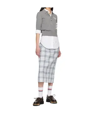 Thom Browne Belt Loop Midi Skirt With Check Pattern - Gray