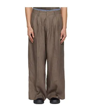 ERL Pleated Cotton Poplin Wide-leg Trousers - Brown