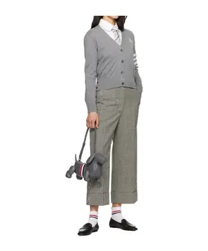 Thom Browne 4-bar V-neck Knit Cardigan - Light Gray