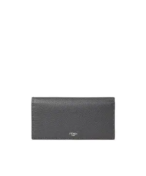 Fendi Selleria Wallet Asphalt Gray And Pink Selleria Wallet With 141 Hand-sewn Stitches - Grey