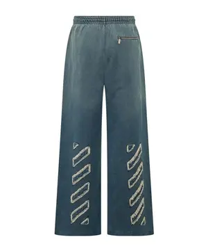 Off-White Drawstring Wide Leg Pants - Blue