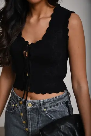 GANNI Lace-up Knit Vest Top