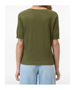 Closed V-neck Short-sleeve Sweater - Green