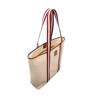 Bally Striped Panel Canvas Tote Bag - Light Brown