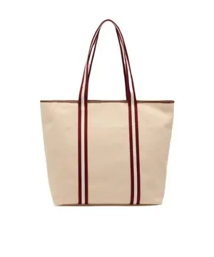Bally Striped Panel Canvas Tote Bag - Light Brown