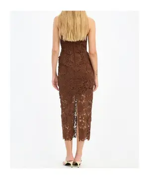 ROTATE BY BIRGER CHRISTENSEN Strapless 3d Lace Midi Dress - Dark Brown