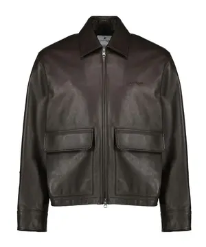 COURREGES Double-pocket Lapel Leather Jacket - Dark Brown