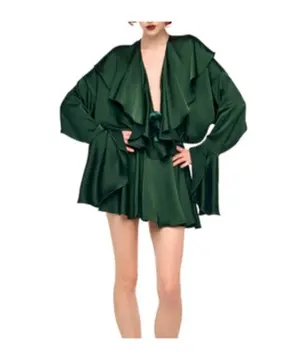 Norma Kamali Long Sleeve Deep V Ruffle Bodysuit