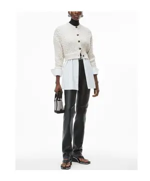 Alexander Wang Bi-layer Cable Knit Cardigan With Poplin Shirt