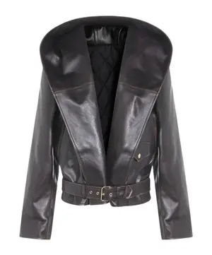 Alaïa Long-sleeved Hooded Leather Jacket - Black