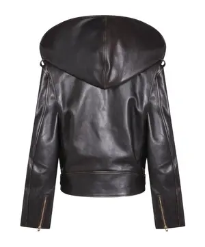 Alaïa Long-sleeved Hooded Leather Jacket - Black