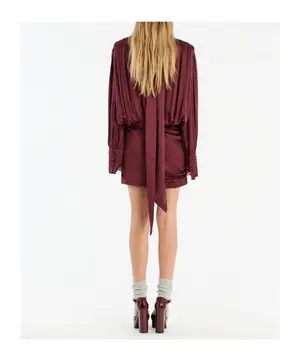 ROTATE BY BIRGER CHRISTENSEN Long-sleeved V-neck Dress - Red