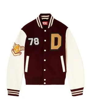 DIESEL® Varsity Bomber Jacket With Patches And Embroidery - Red/white