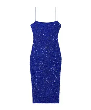 Retrofete Sequined Tulle Spaghetti Strap Dress - Blue