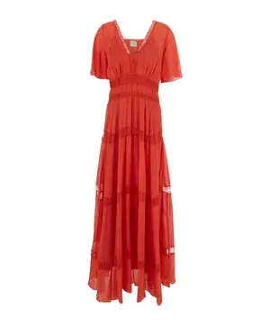 FORTE_FORTE Lace Detail V-neck Maxi Dress - Red