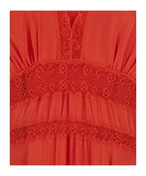 FORTE_FORTE Lace Detail V-neck Maxi Dress - Red