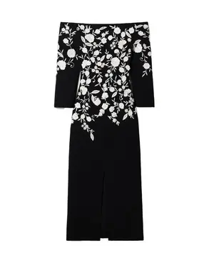 Carolina Herrera Off-shoulder Embroidered Midi Dress