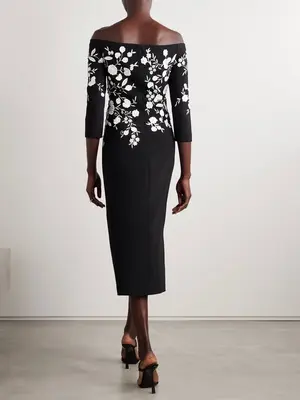 Carolina Herrera Off-shoulder Embroidered Midi Dress