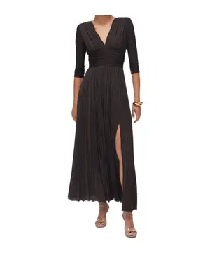 Liu Jo Long Pleated Lurex V-neck Dress