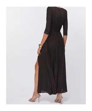 Liu Jo Long Pleated Lurex V-neck Dress