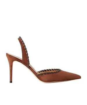GIANVITO ROSSI 85 Whipstitched Suede Slingback Pumps