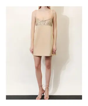 Retrofete Embellished Mini Dress With Rhinestone Straps - Nude