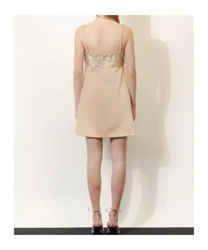 Retrofete Embellished Mini Dress With Rhinestone Straps - Nude