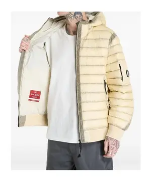 C.P. COMPANY Hooded Puffer Bomber Jacket - Beige