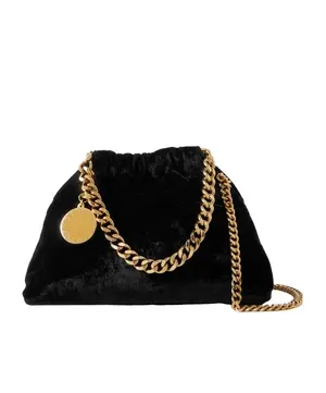 Stella McCartney Velvet Shoulder Bag With Gold Tone Chain Handles - Black