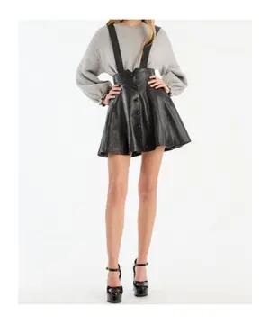 ROTATE BY BIRGER CHRISTENSEN Leather Suspender Flared Skirt
