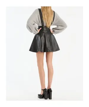 ROTATE BY BIRGER CHRISTENSEN Leather Suspender Flared Skirt