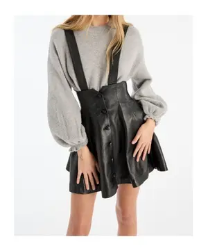 ROTATE BY BIRGER CHRISTENSEN Leather Suspender Flared Skirt