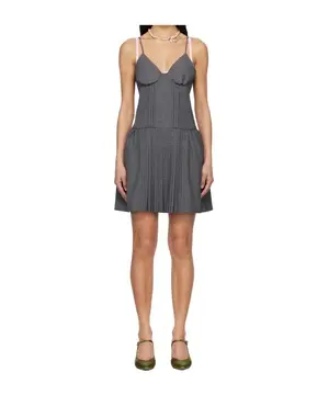 SHUSHU/TONG Pleated Wool Blend Mini Dress - Grey