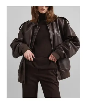 THE FRANKIE SHOP Viper Oversized Leather Jacket - Brown